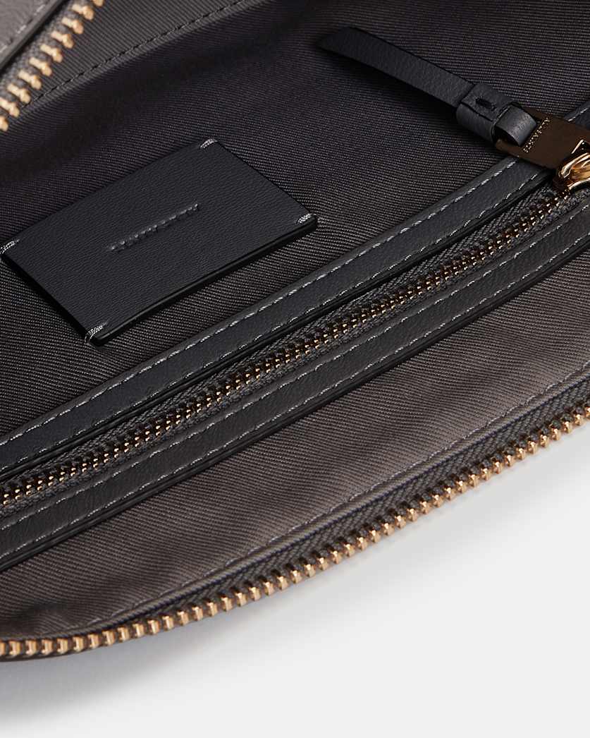 Half Moon Leather Eyelet Crossbody Bag Slate Grey | ALLSAINTS Canada